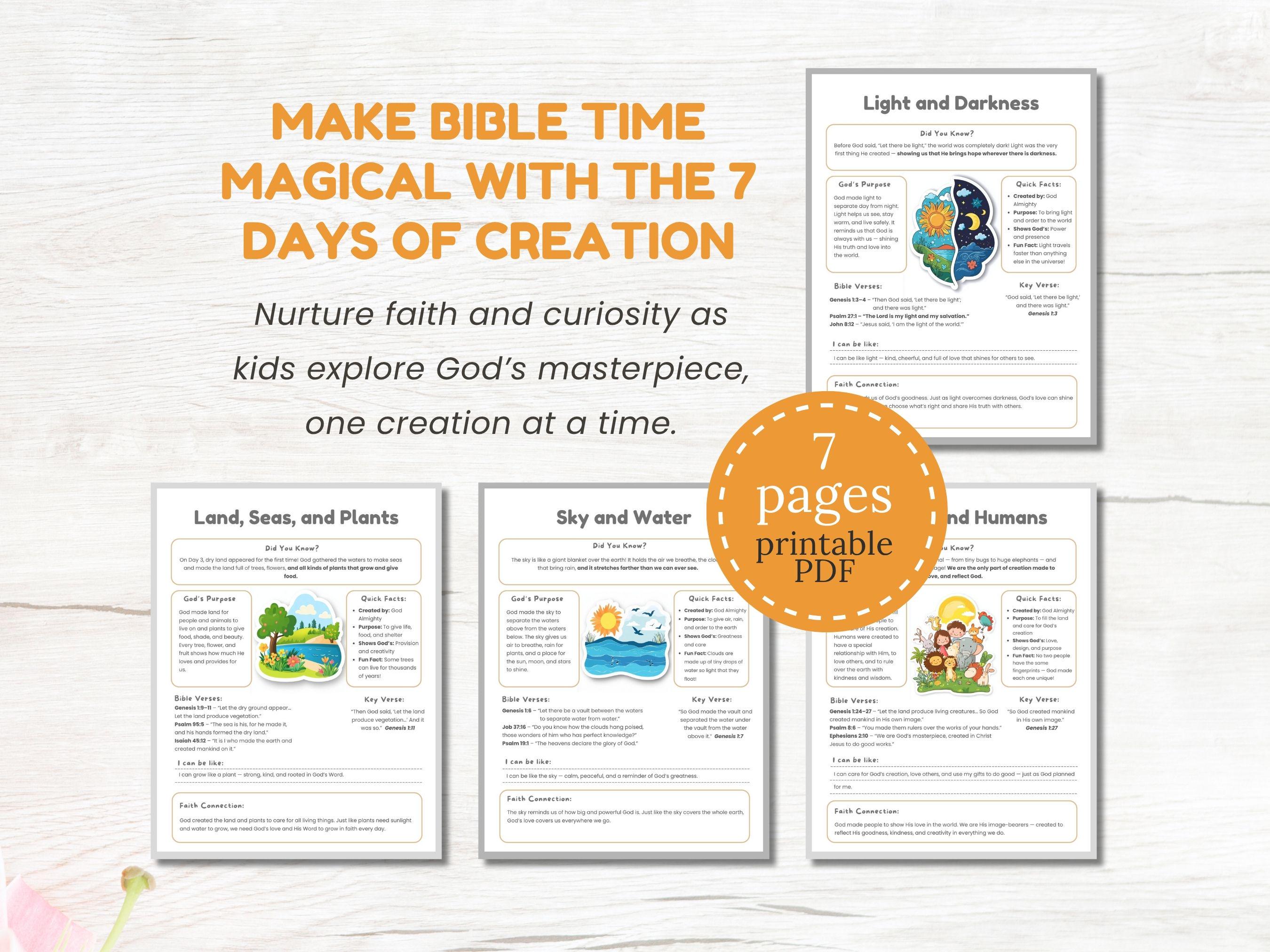7 Days of God’s Creation Bible Study Guide for Christian Kids Faith ...
