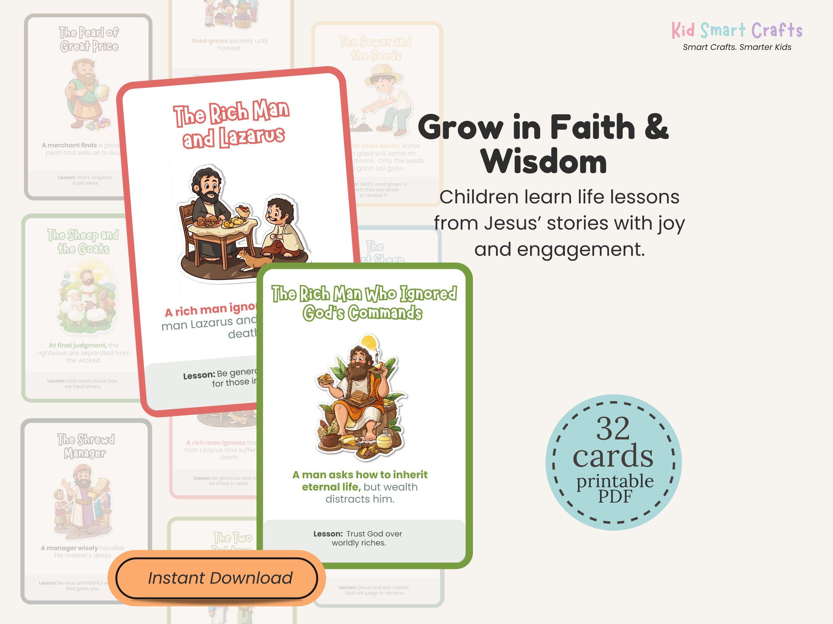 Jesus Parables Bible Story Flashcards for Christian Kids Printable ...
