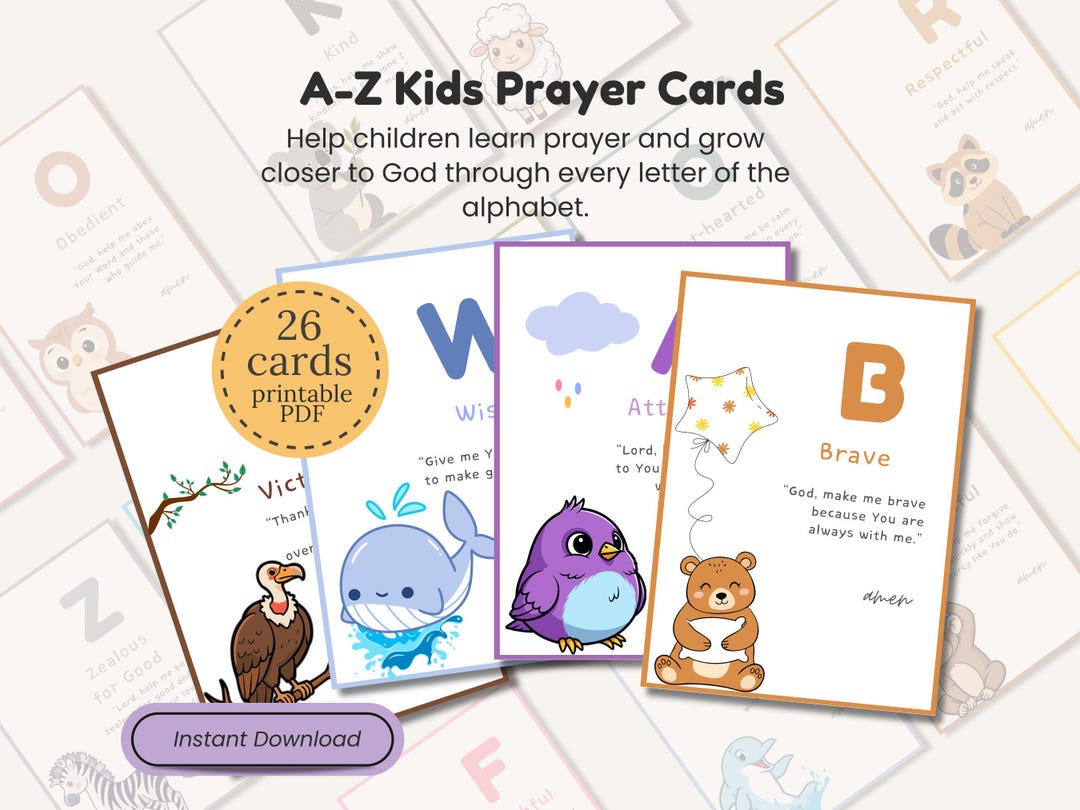 Kids Prayer Cards Set Christian Alphabet ABC Printable Prayer Crafts ...