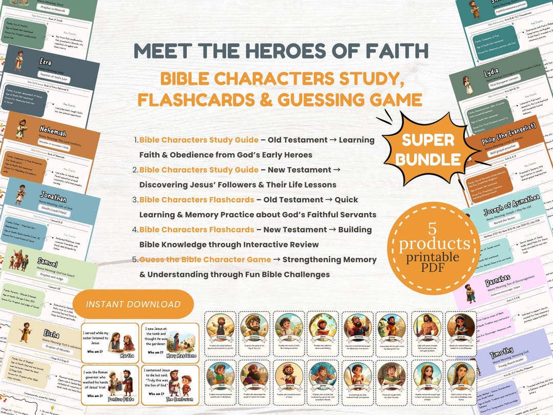 SUPER BUNDLE: Bible Character Study Guide Flashcards Guess the Bible ...