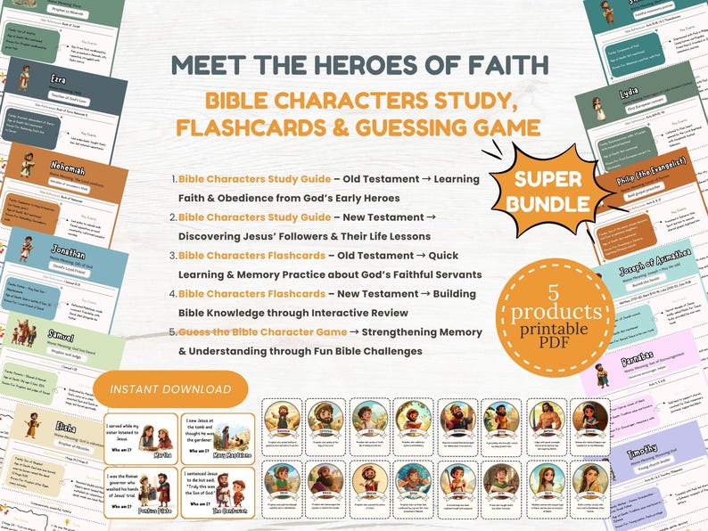 SUPER BUNDLE: Bible Character Study Guide Flashcards Guess the Bible ...