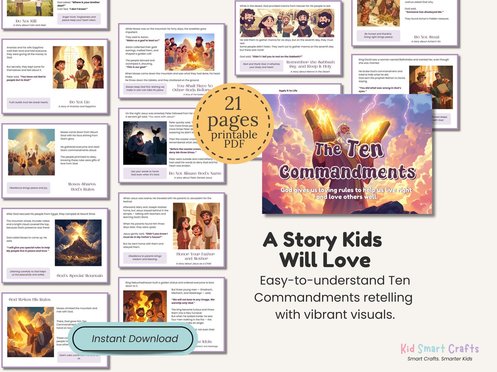 Ten Commandments Bible Story and Activity Pack Printable Christian ...