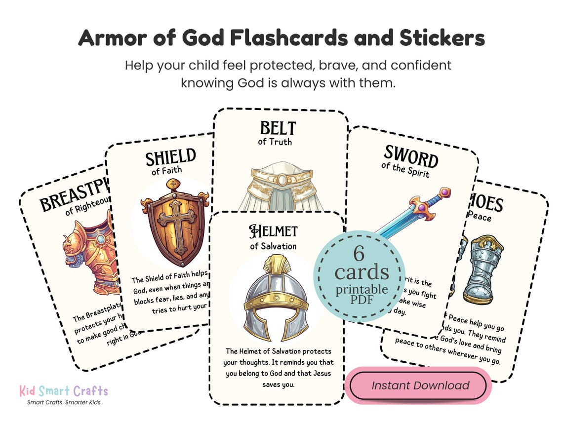 Armor of God Flash Cards Christian Bible Learning Printable PDF ...