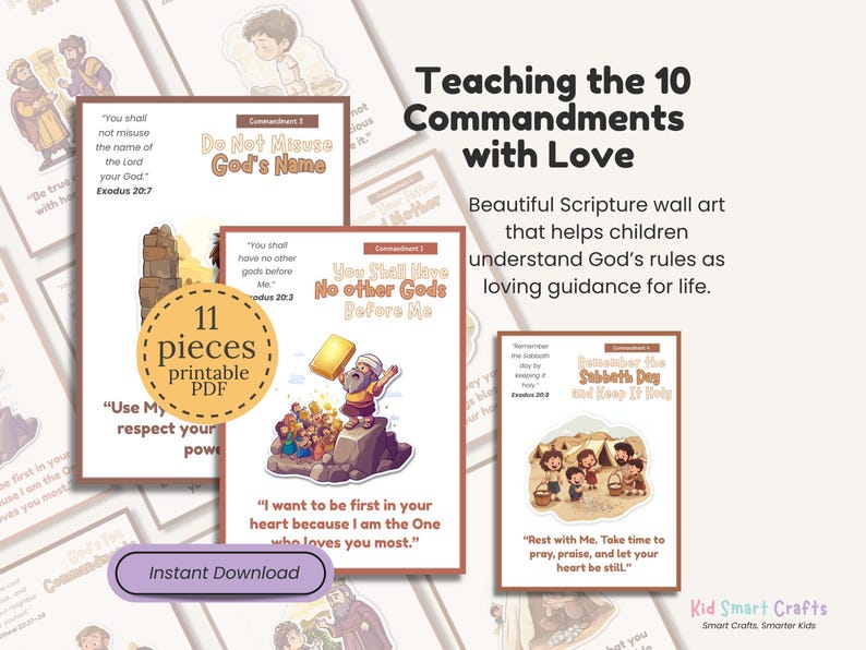 Ten Commandments Printable Bible Verse Wall Art Pack Faith-based ...