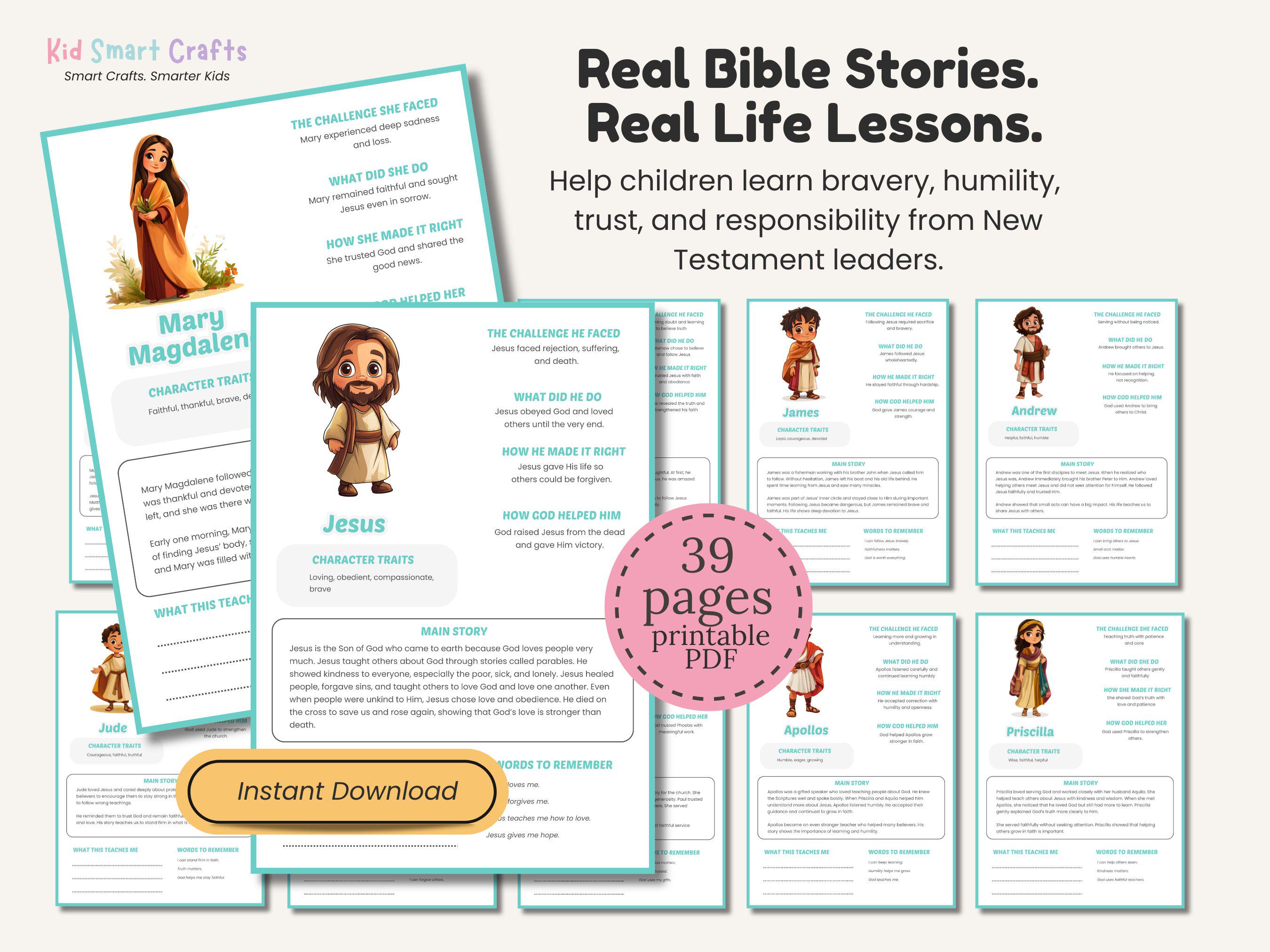 New Testament Bible Characters Study Guide Pack for Kids Bible Lessons ...
