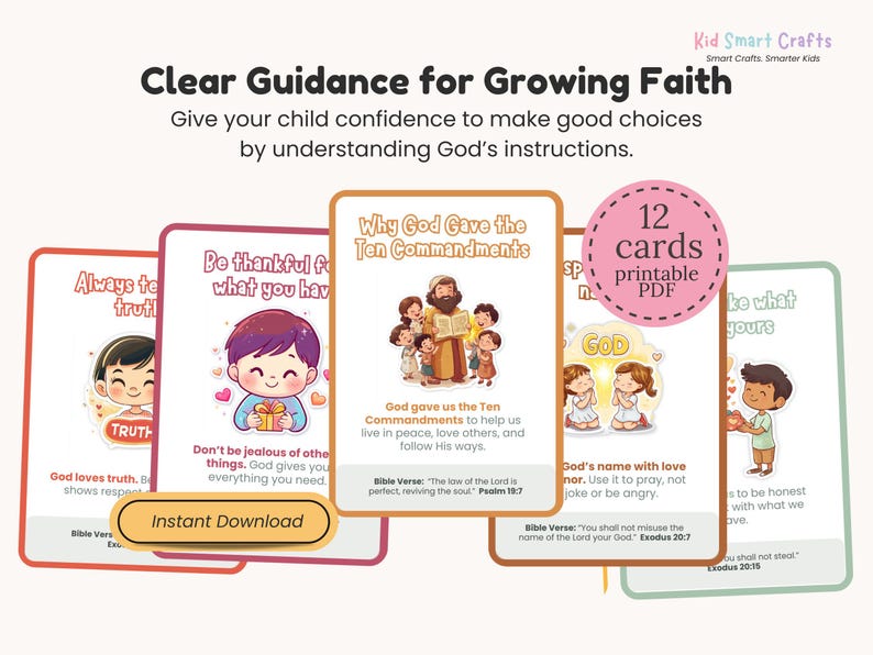 The Ten Commandments Flashcards for Kids Biblical Values Printable ...