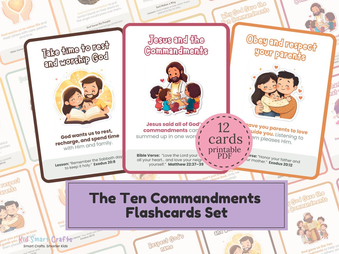 The Ten Commandments Flashcards for Kids Biblical Values Printable ...