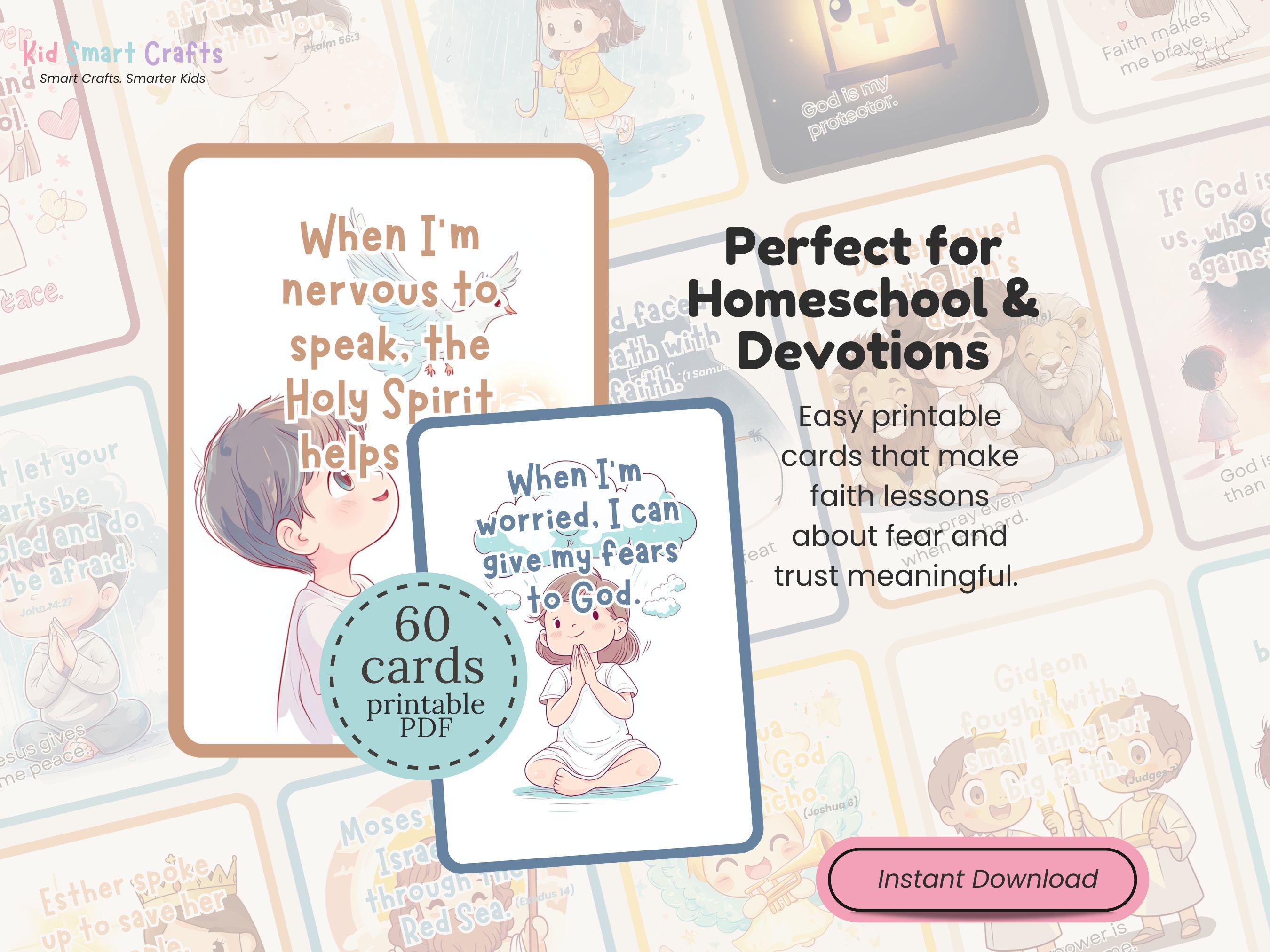 Faith Over Fear Flash Cards for Christian Kids Cute Kawaii Bible Verses ...