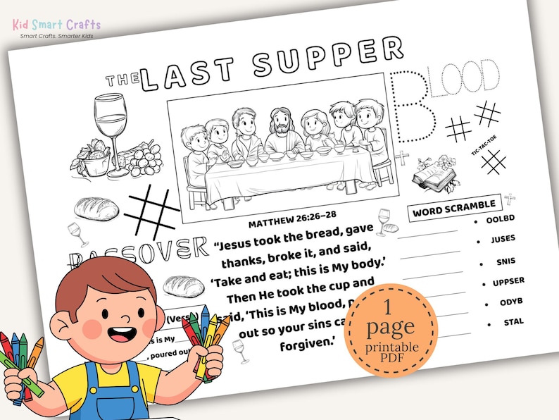 The Last Supper Christian Coloring Activity Placemat for Kids Bible ...
