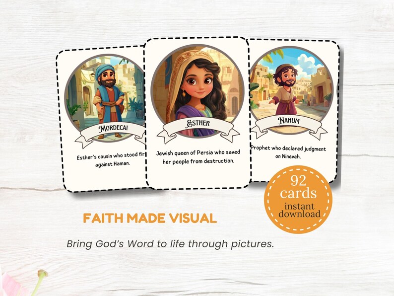 Old Testament Bible Character Flash Cards Printable Scripture Cards for ...