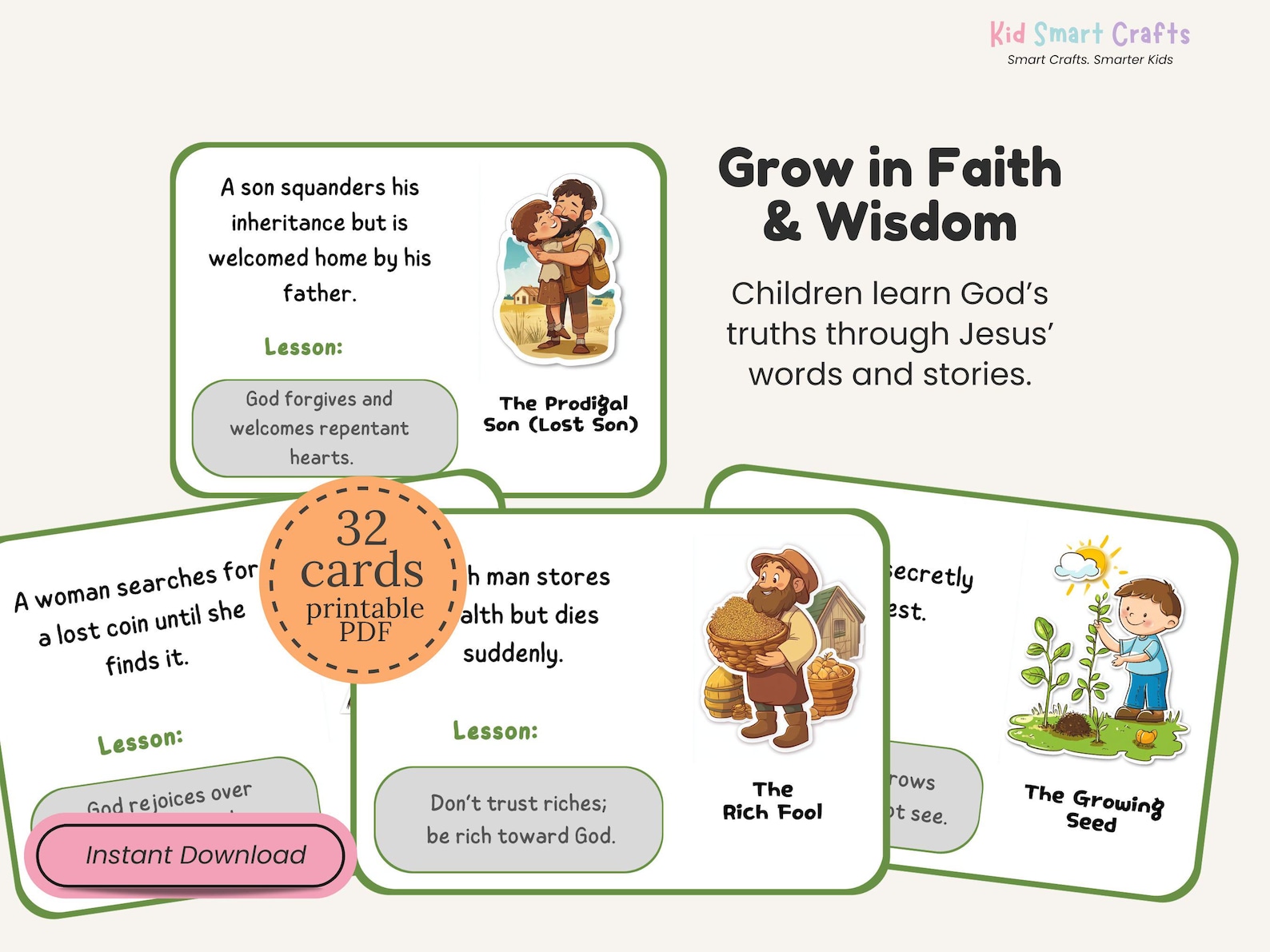 Jesus Parables Printable Flash Cards for Christian Kids Fun Bible Study ...