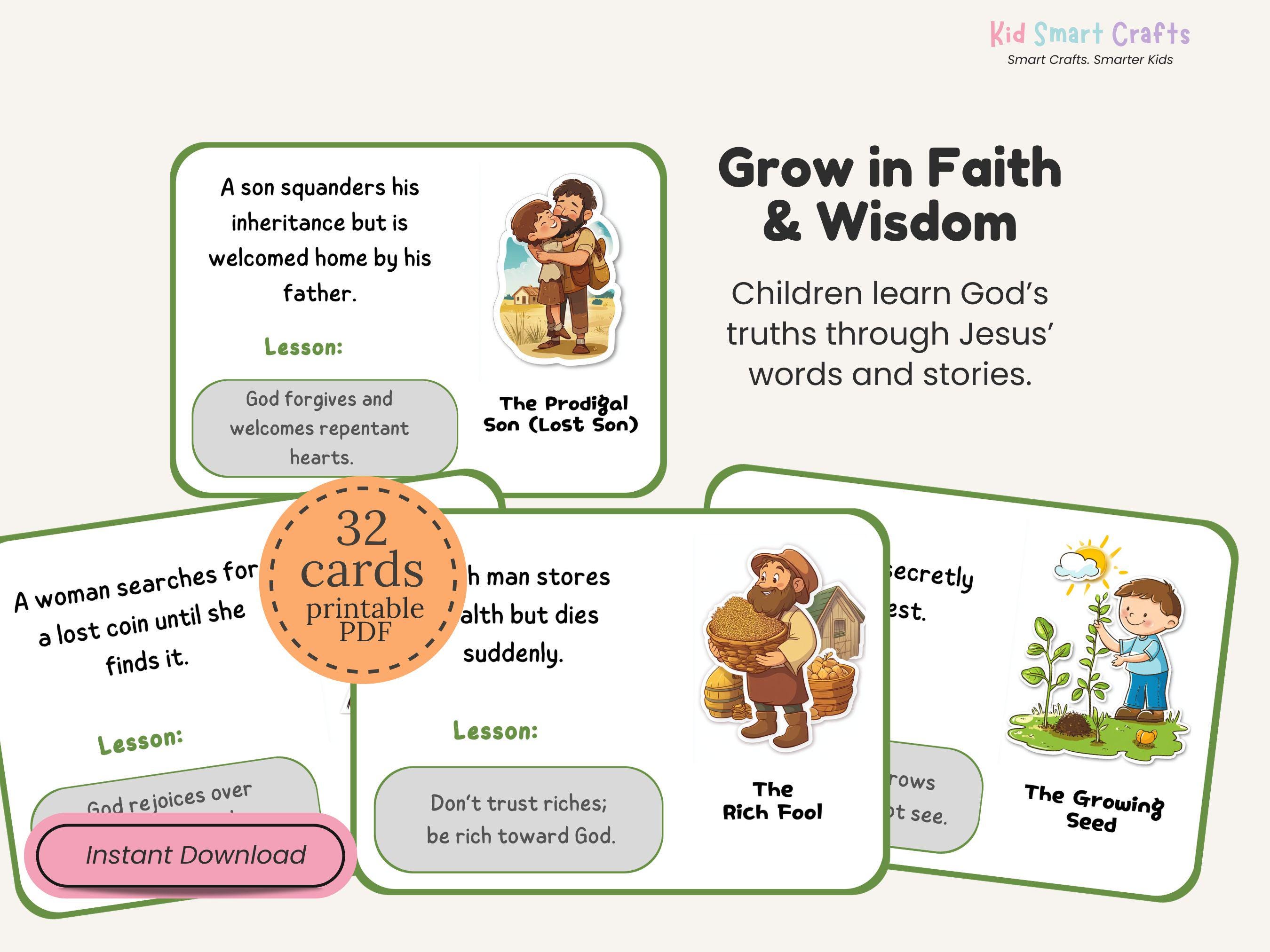 Jesus Parables Printable Flash Cards for Christian Kids Fun Bible Study ...