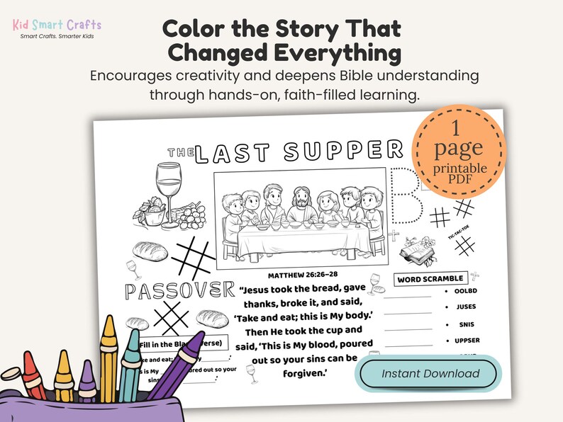 The Last Supper Christian Coloring Activity Placemat for Kids Bible ...