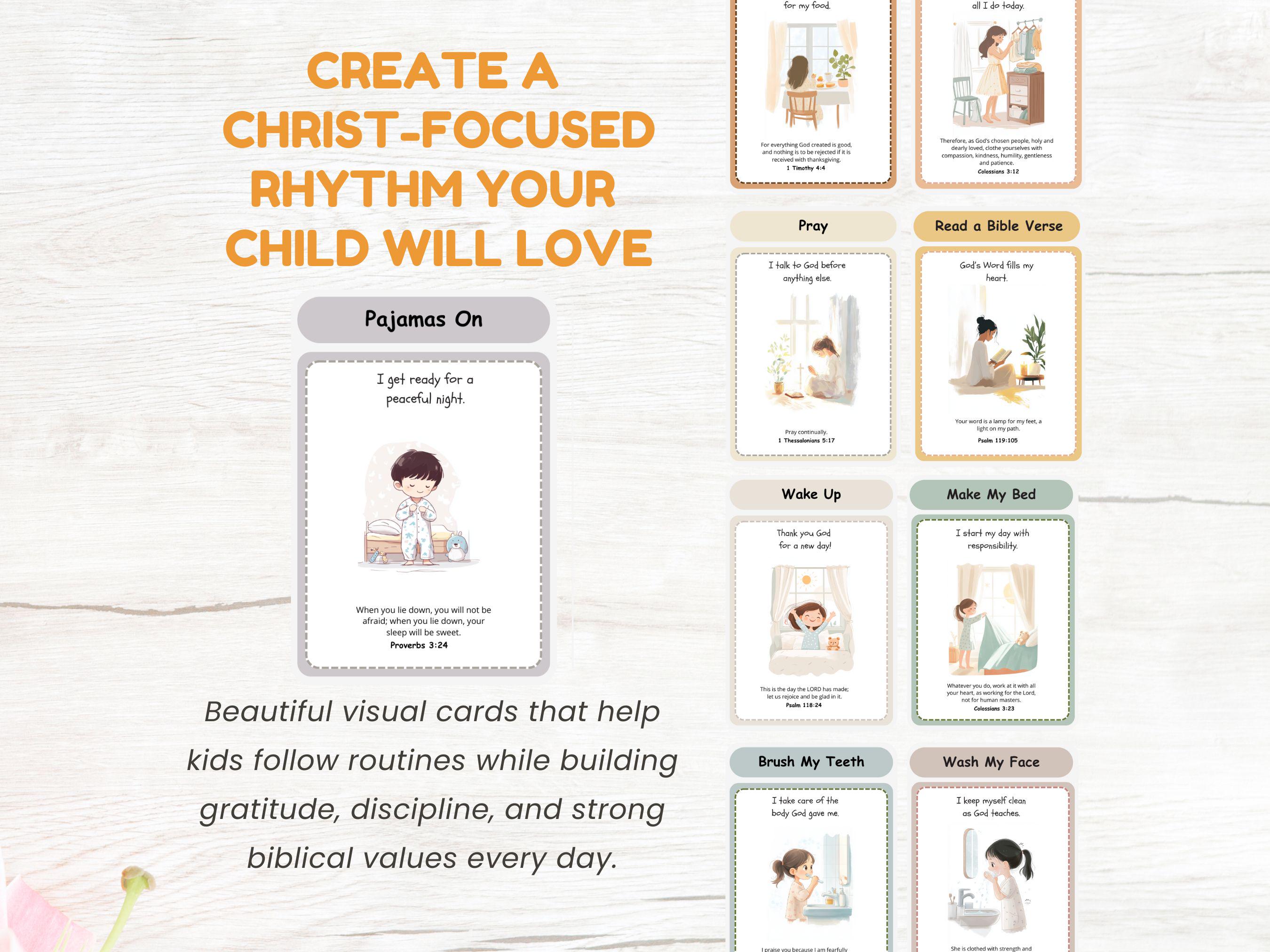 Printable Daily Routine Cards for Kids Christian Visual Schedule Set ...