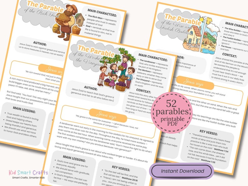 COMPLETE SET: Jesus Parables Printable Bible Study Guide Jesus Teaching ...