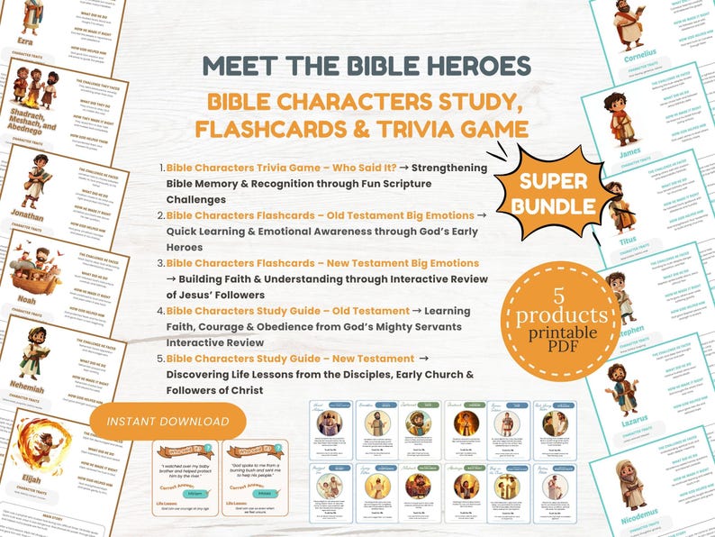 SUPER BUNDLE: Bible Characters Learning Pack for Kids Bible Flashcards ...