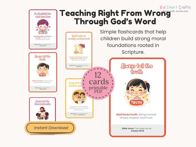 The Ten Commandments Flashcards for Kids Biblical Values Printable ...