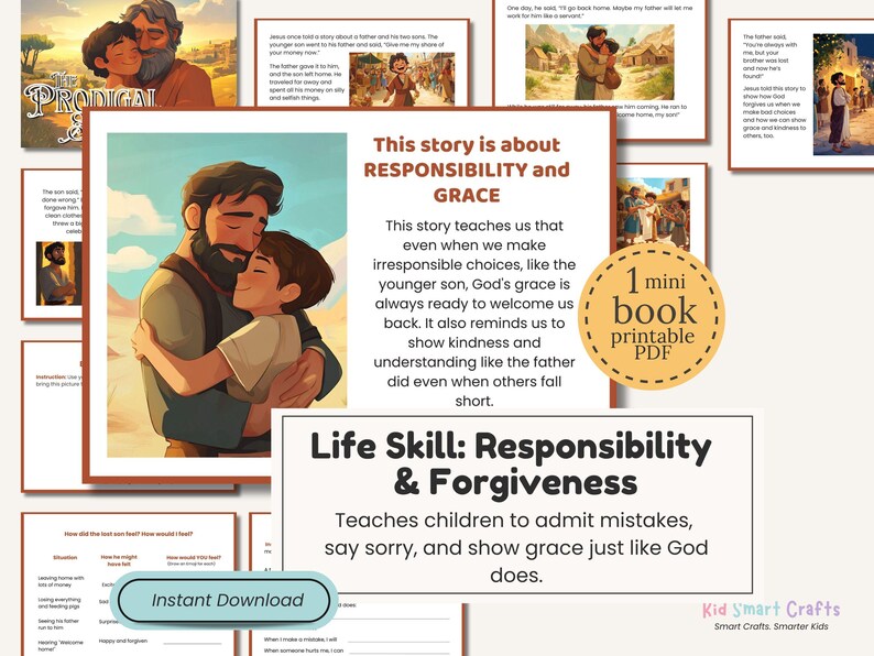 The Prodigal Son Bible Story Mini Book Printable for Kids Bible Lesson ...