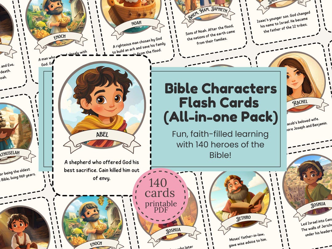 Bible Characters Flash Cards for Christian Kids Fun Bible Lesson Tool ...