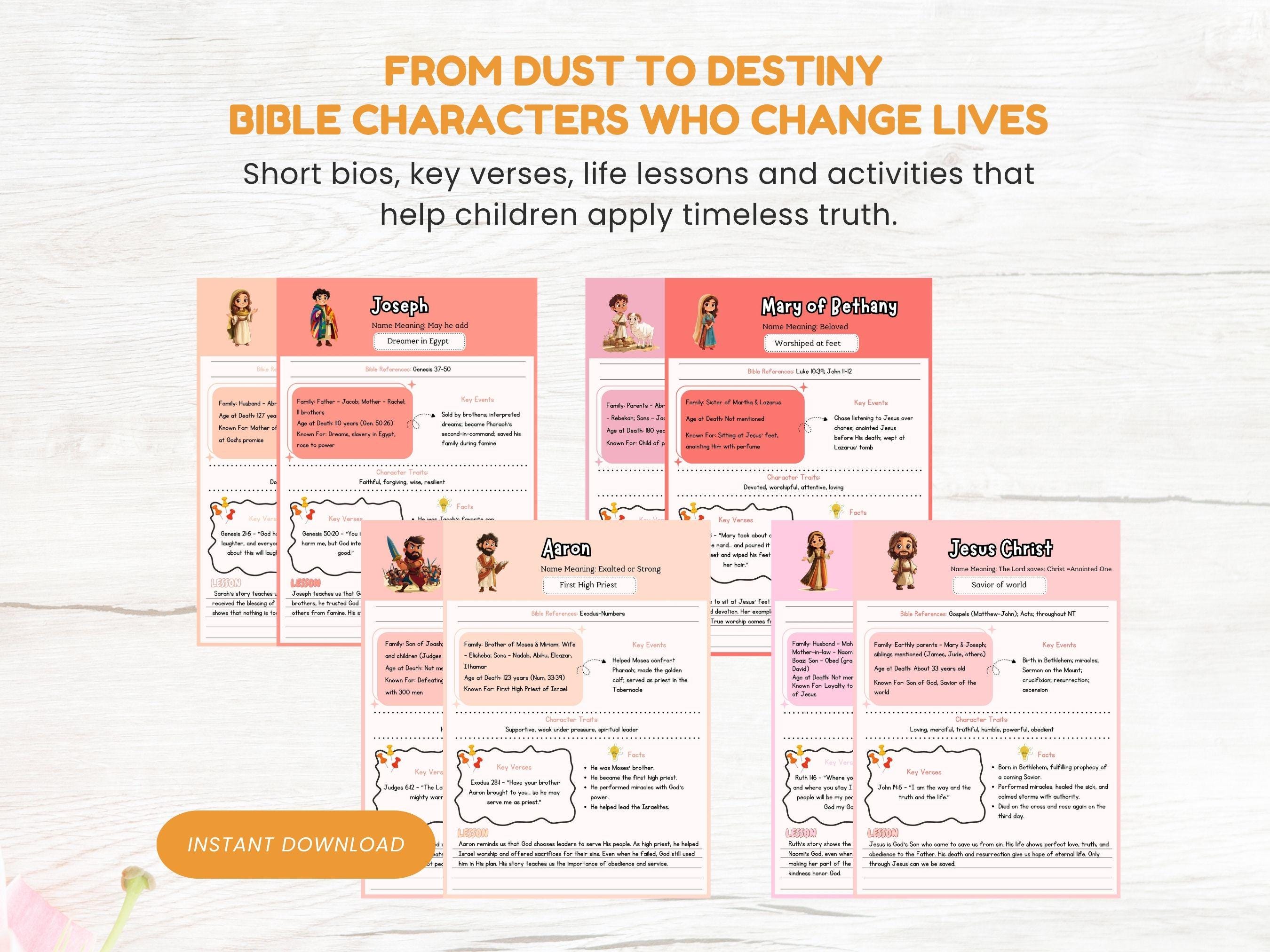 Bible Characters Study Guide Pack for Christian Kids Old & New ...
