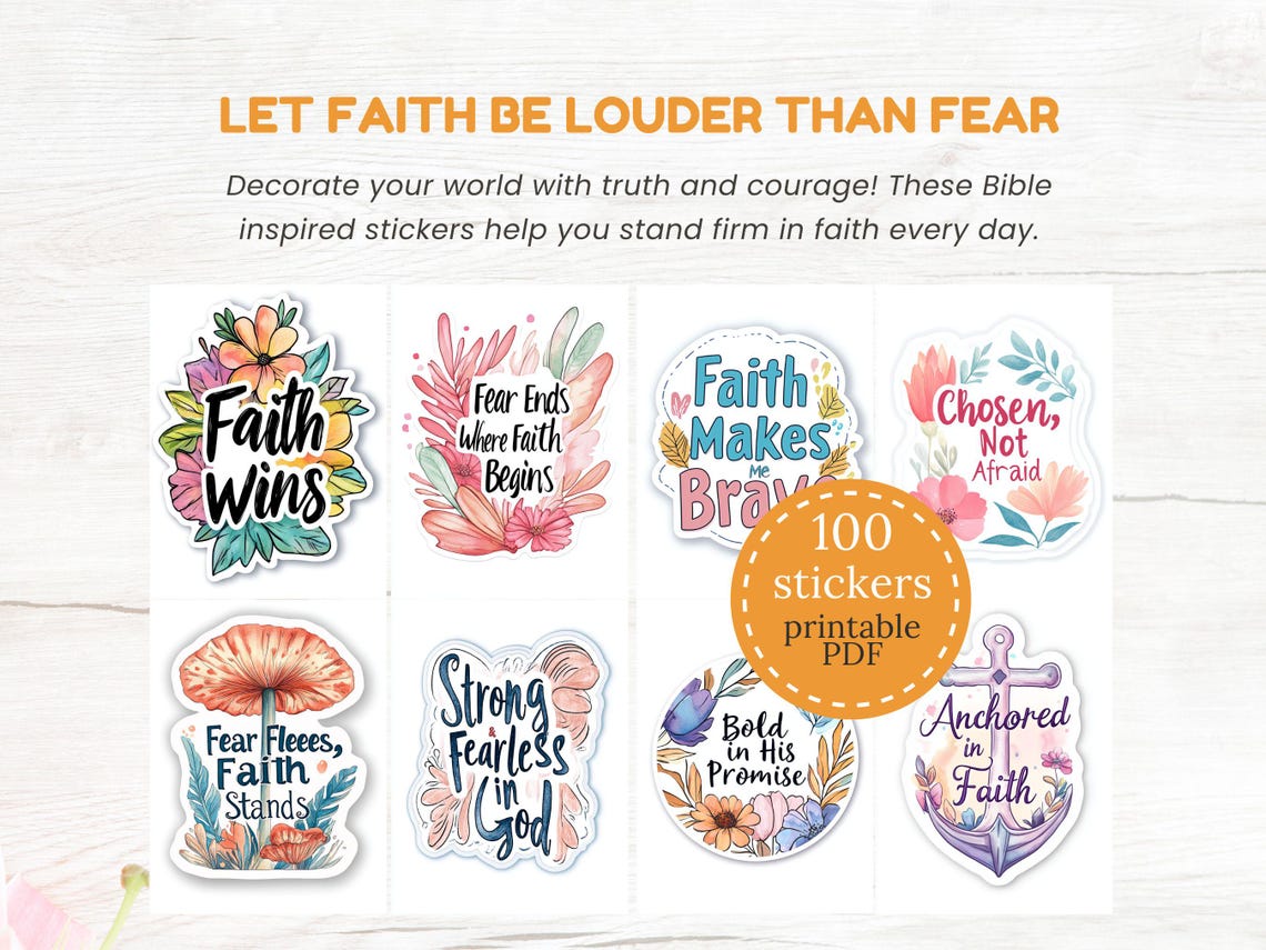 Faith Over Fear Printable Stickers Bible Verse Encouragement for Kids ...