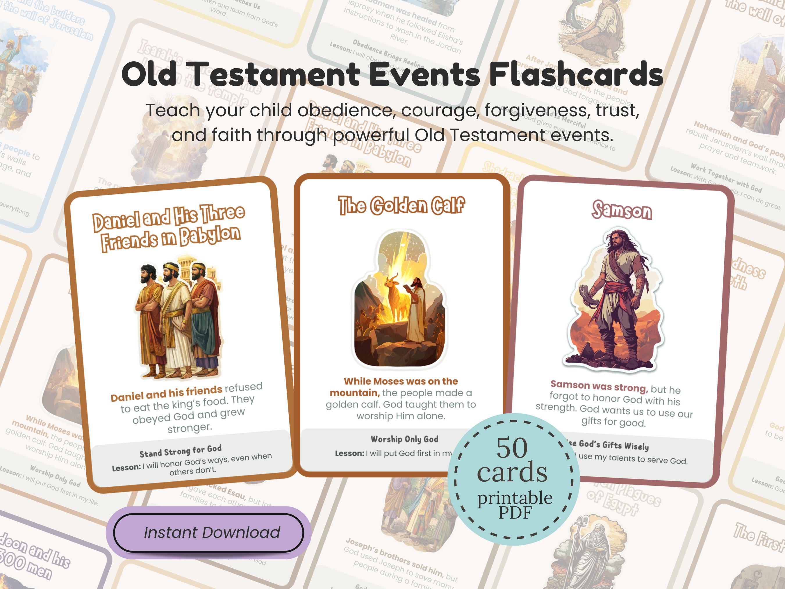 50 Bible Stories Flashcards Set for Christian Kids Printable Christian ...
