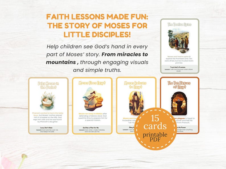 Life of Moses Printable Flashcards Set for Christian Kids Moses Bible ...