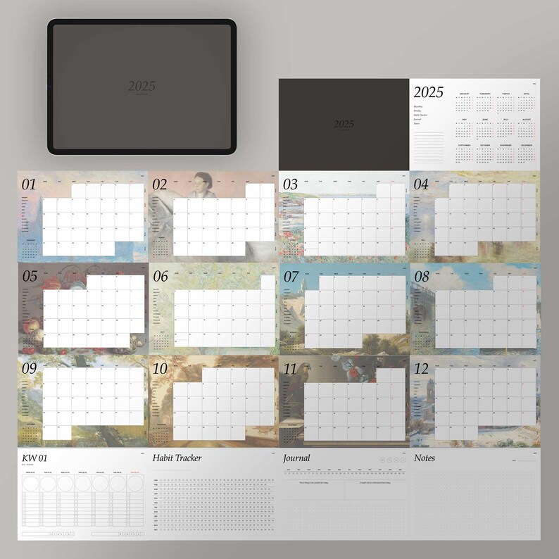 2025 Yearly Calendar With Habit Tracker, Daily Journal and Notes - Etsy
