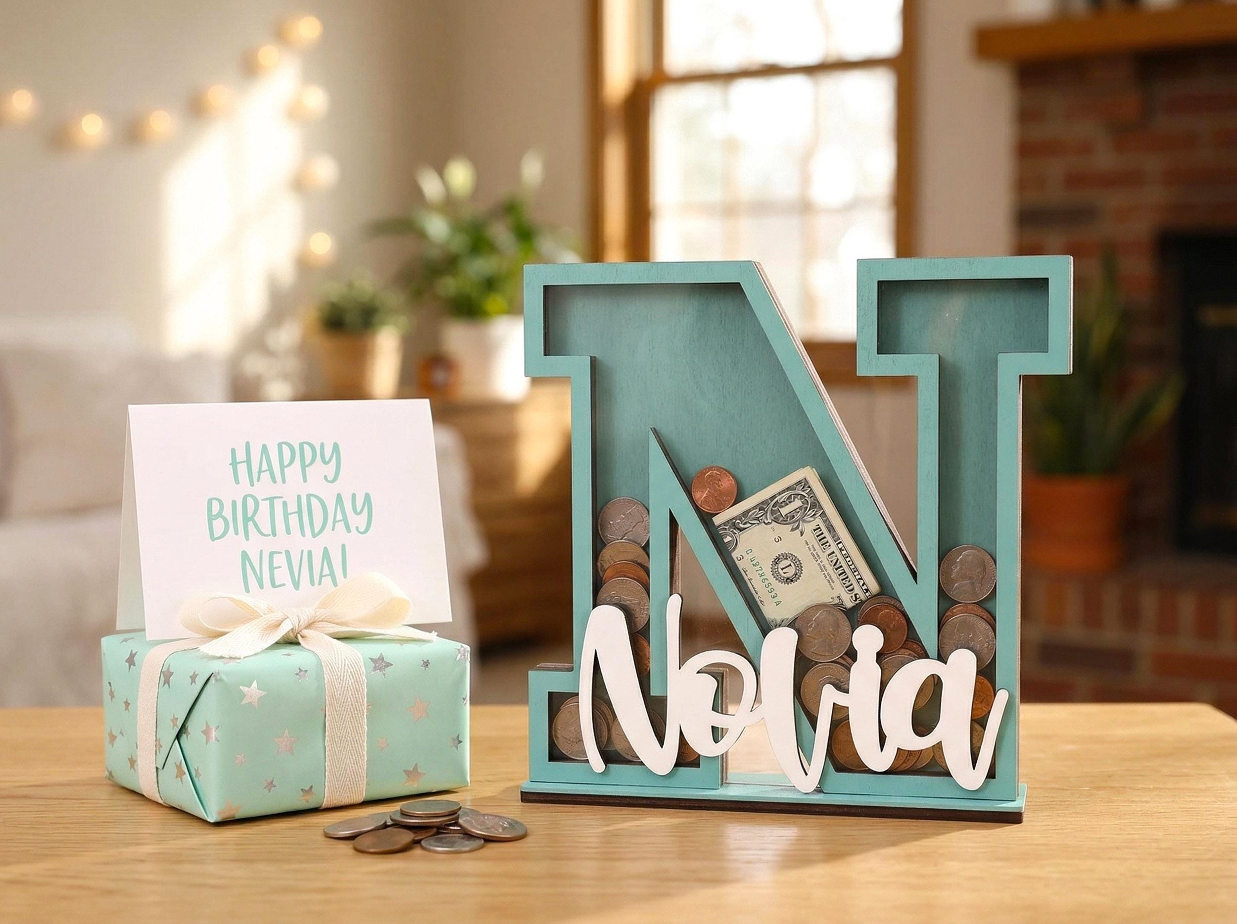 Personalized Letter Piggy Bank, Wooden Initial Coin Bank for Kids ...