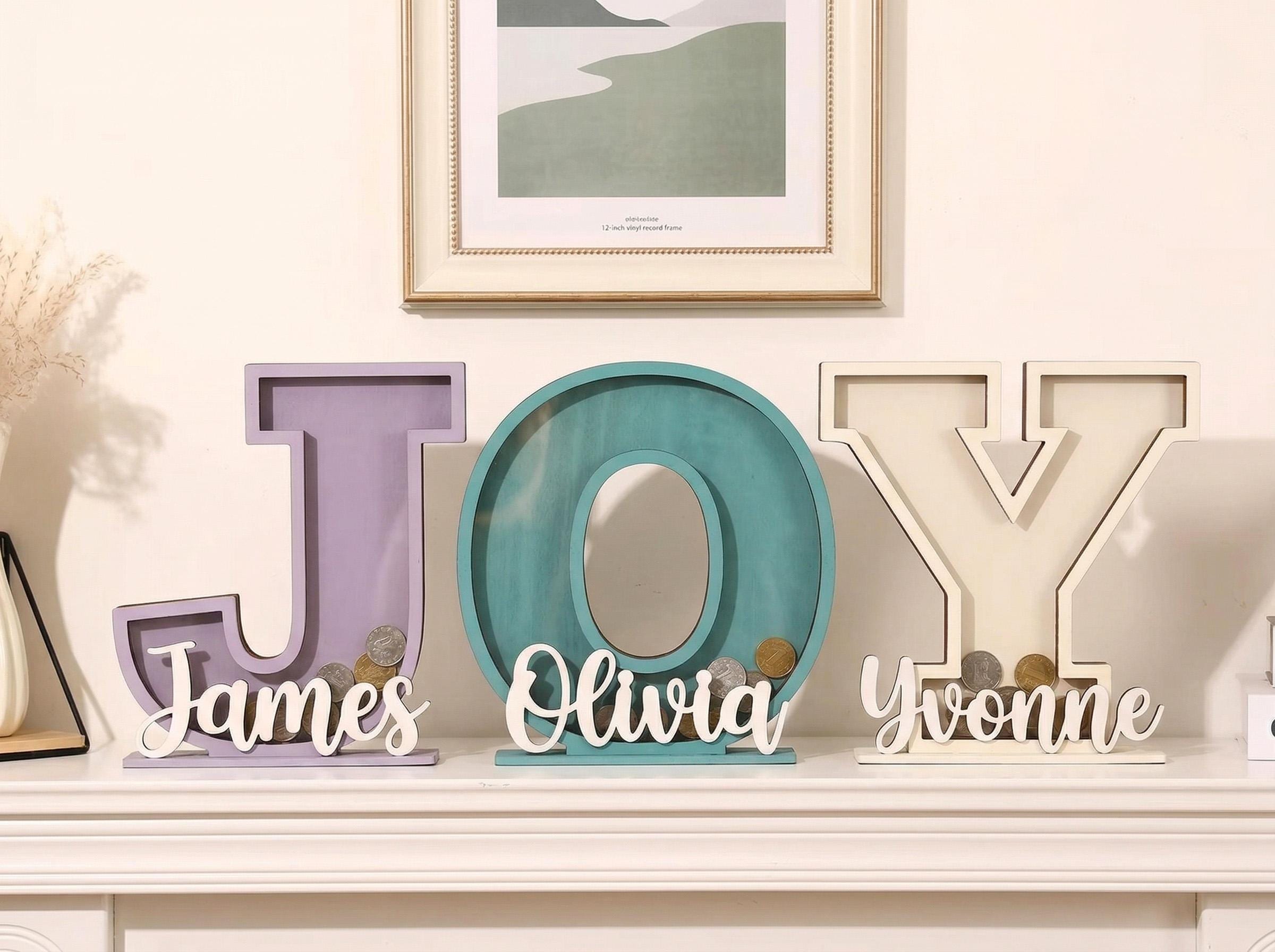 Personalized Letter Piggy Bank, Wooden Initial Coin Bank for Kids ...