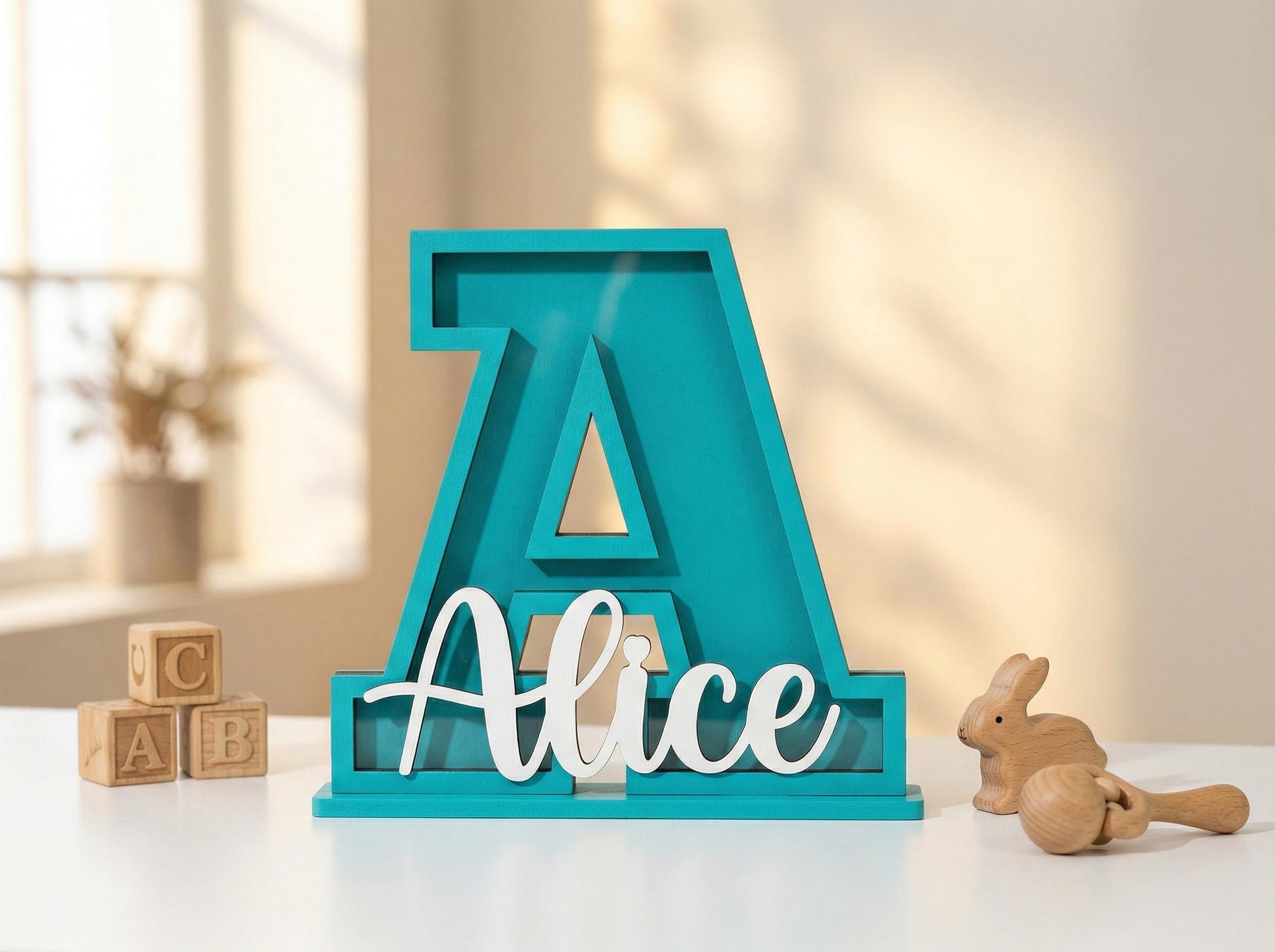 Personalized Letter Piggy Bank, Wooden Initial Coin Bank for Kids ...