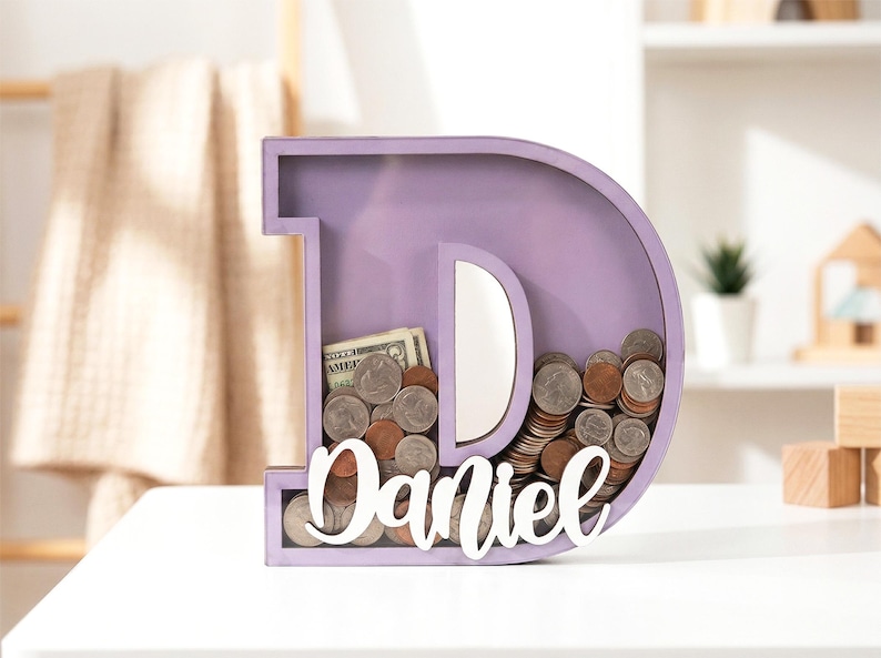 Personalized Letter Piggy Bank, Wooden Initial Coin Bank for Kids ...