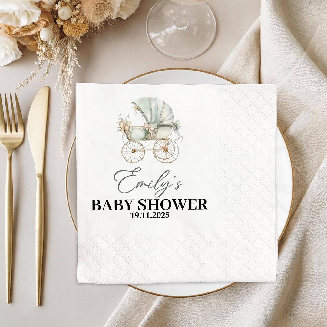 Personalized Carriage Pram Baby Shower Paper Napkin, Classic Boy Girl ...
