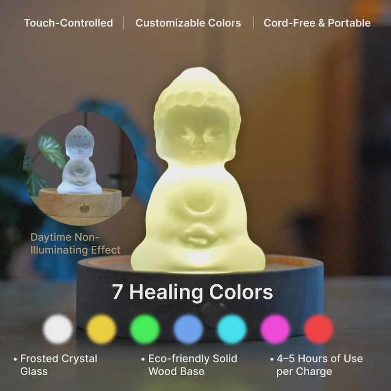 Zenify™ Frosted Crystal Buddha Lamp Meditation Decor Desk Soft Glow ...