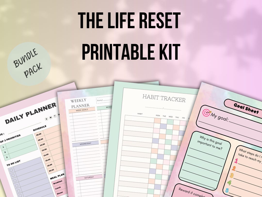 The Life Reset Printable Kit | Undated Daily & Weekly Planner, Habit ...