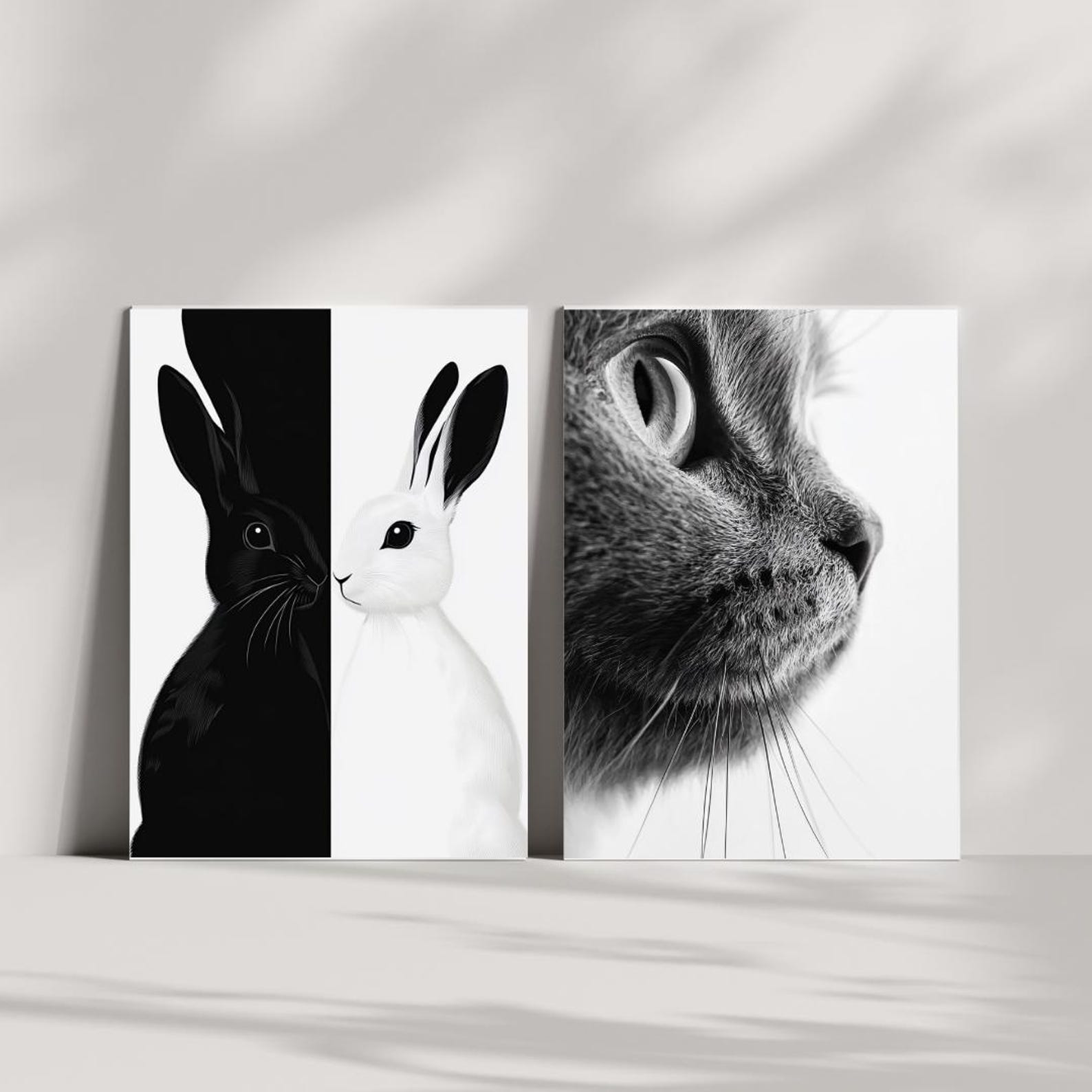 Minimalist Black and White Rabbit Art Print – Modern Yin Yang Animal ...