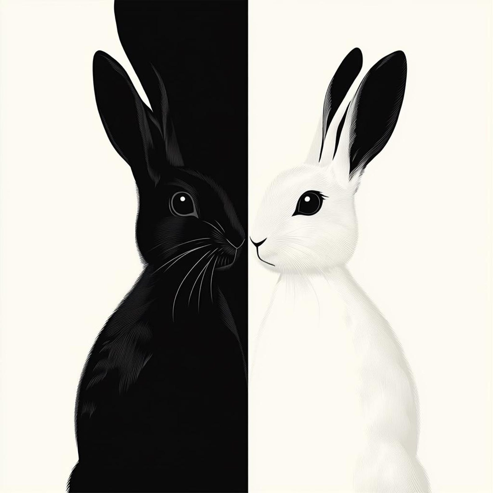 Minimalist Black and White Rabbit Art Print – Modern Yin Yang Animal ...
