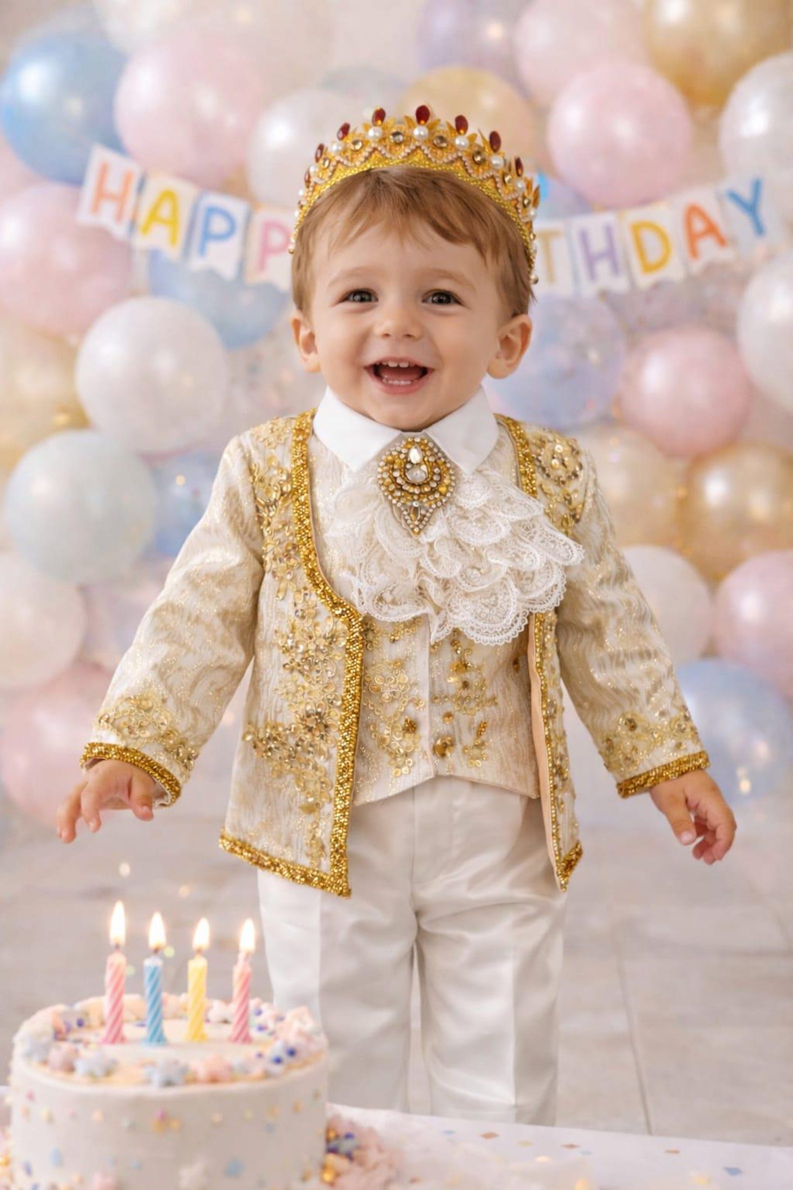 Gold Embroidered Baby Boy Outfit | Birthday Photoshoot Set | Twin ...