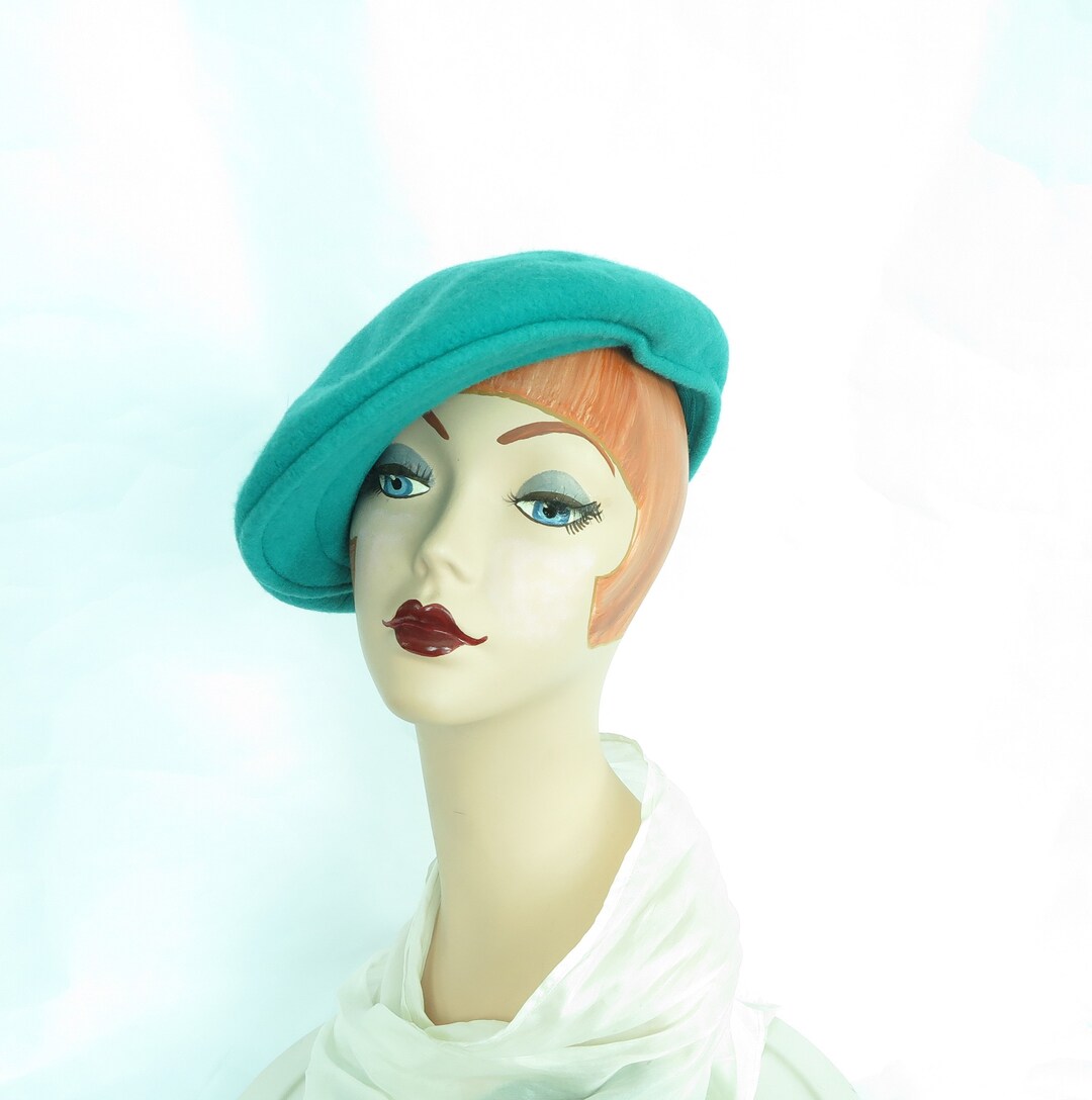 Vintage Cap Hat Aqua Turquoise Felt Newsboy Cap Womans Claiborne - Etsy