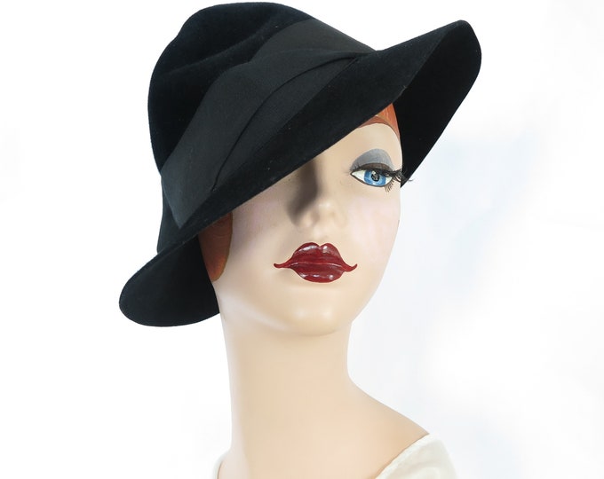 1930s Slouch Hat, Vintage Fedora Tilt, Womans' Black Chapeau - Etsy