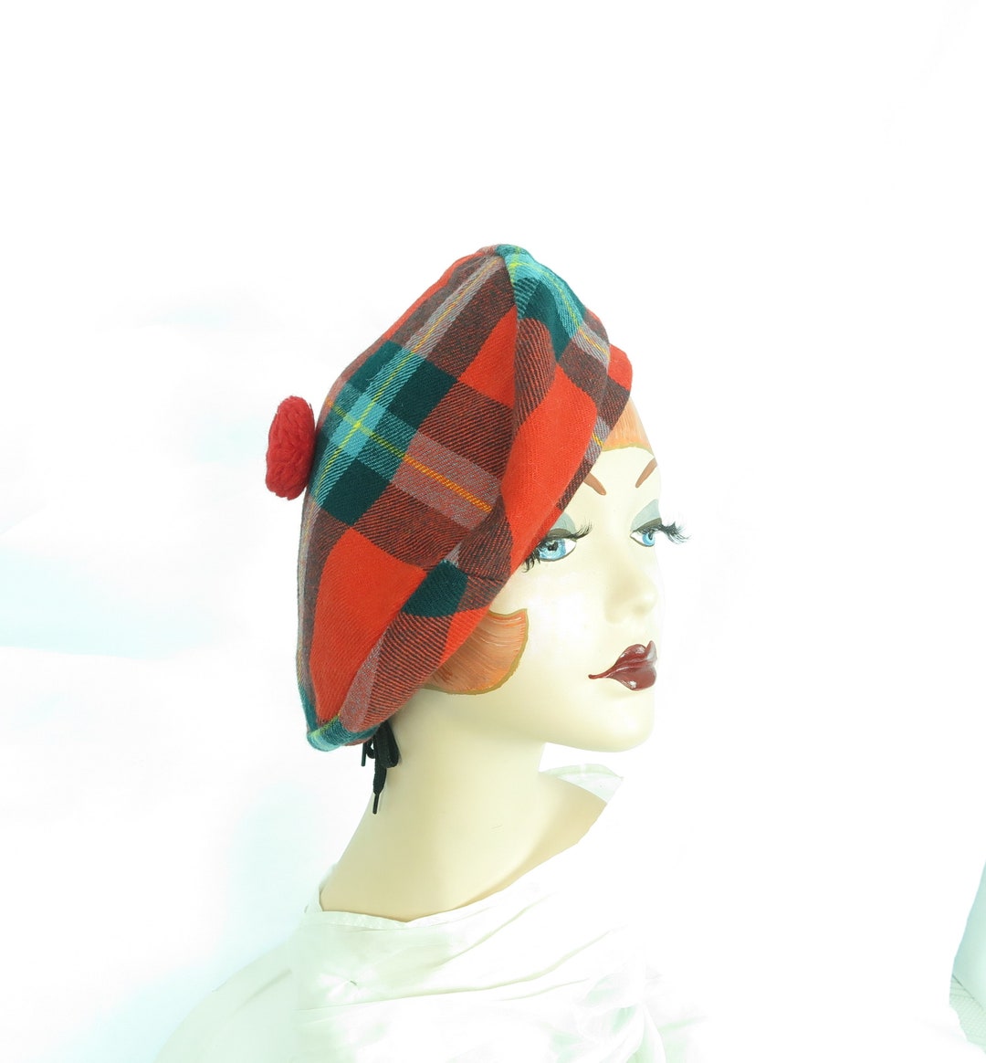 Vintage Beret Hat Red Plaid Canada Womans Tilt Winter Hat - Etsy