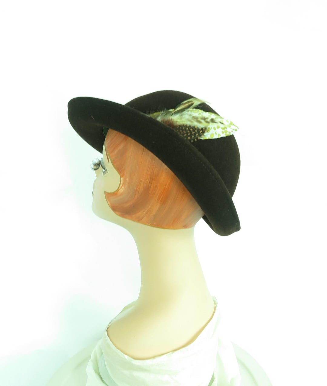 Vintage Bowler Hat, 60s, Brown With Feathers Mr. John - Etsy