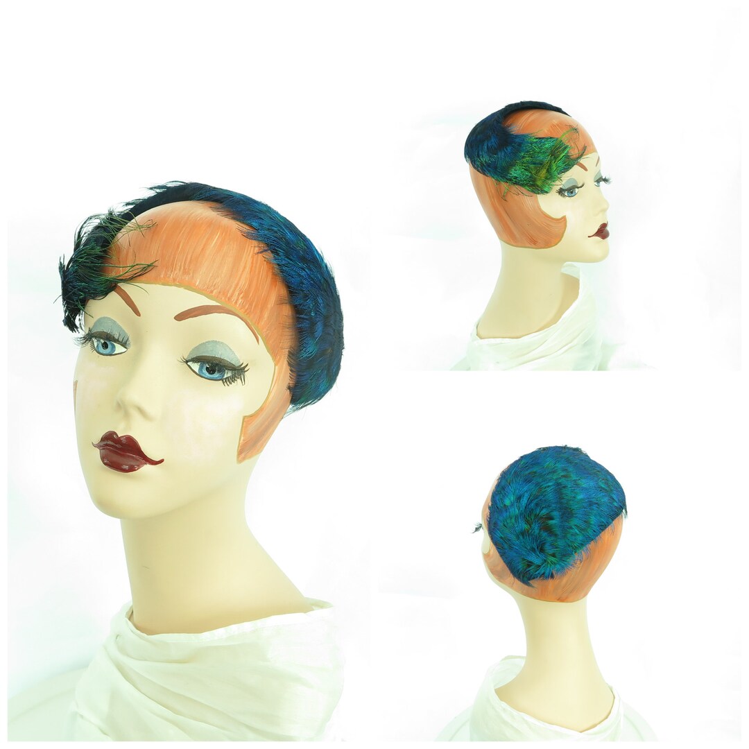 Vintage 50s Hat Blue Peacock Feathers Womans 1950s Cocktail Hat - Etsy
