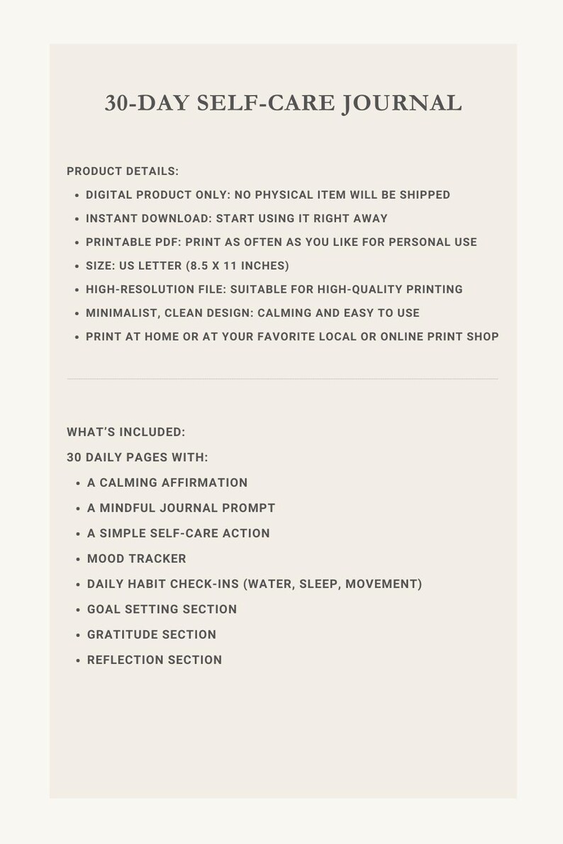 30-day Self-care Journal Printable PDF – Wellness Planner, Daily ...