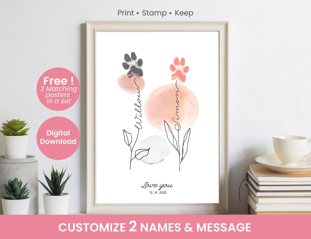 Personalized Paw Print Art With Names, Dog Memorial Keepsake, DIY Pet ...