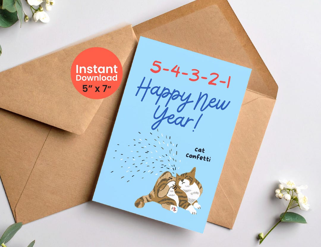 Funny New Year Card, Printable Cheeky Cat Happy New Year Card, Gift for ...