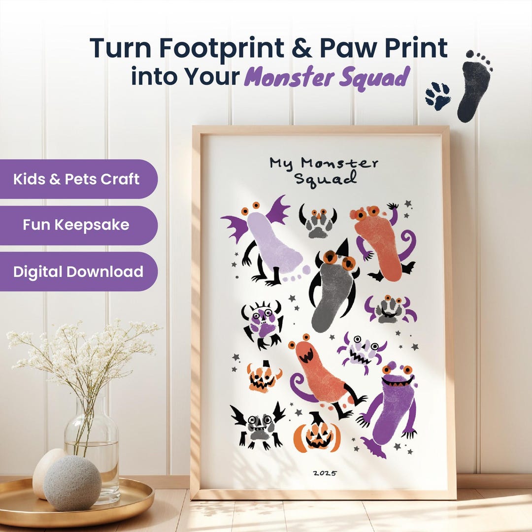 Halloween Monster Footprint and Paw Print Craft, Printable Kids & Pet ...