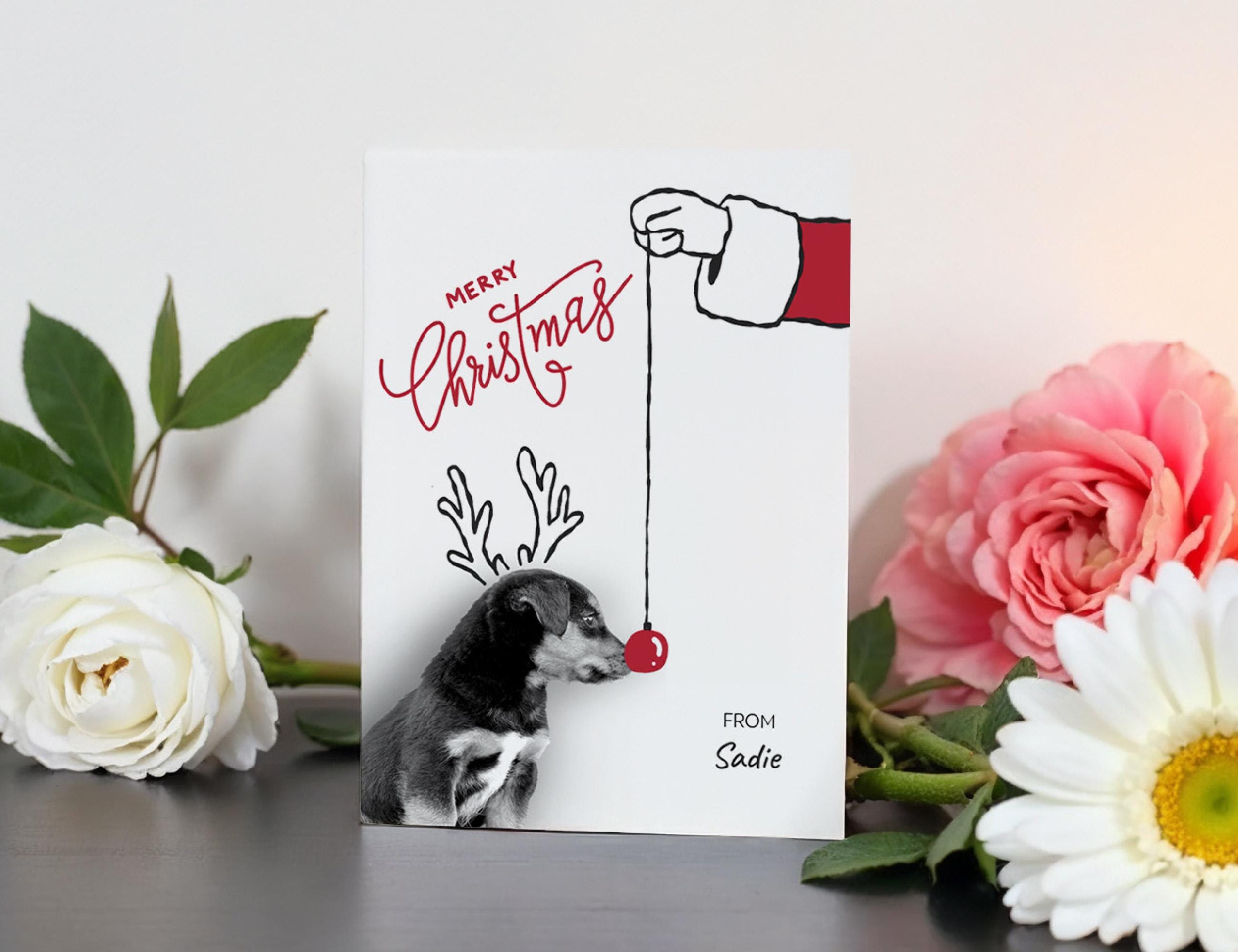Custom Dog Christmas Card From Photo, Personalize Pet Xmas Holiday Card ...