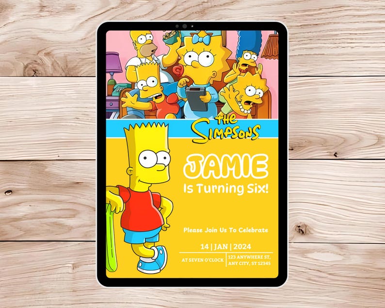 Simpsons Birthday Invitation: Bart Theme, Editable Template (digital ...