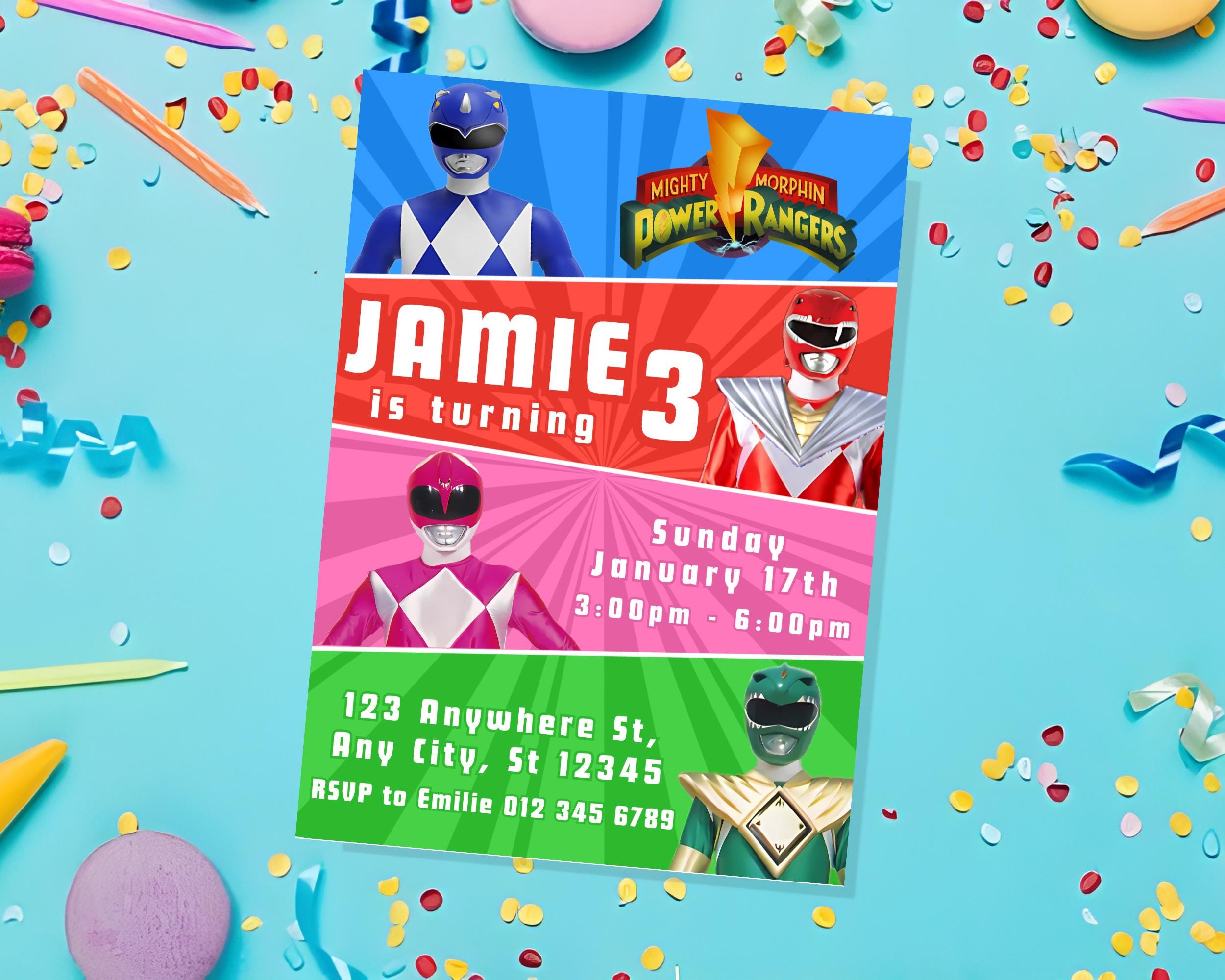Birthday Invitation Power Rangers Editable Template Digital Party ...